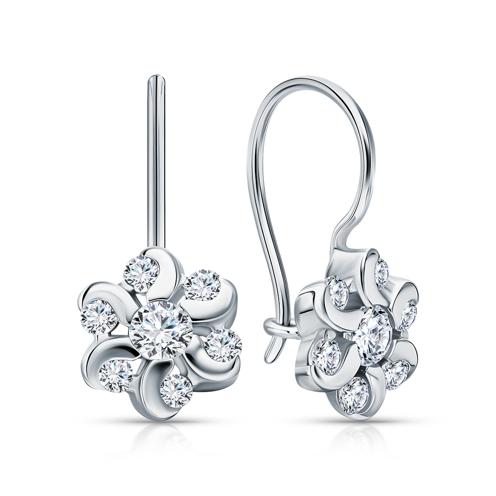 Серебряные серьги с фианитами BASTET 48650А.5: белое серебро 925 пробы ...