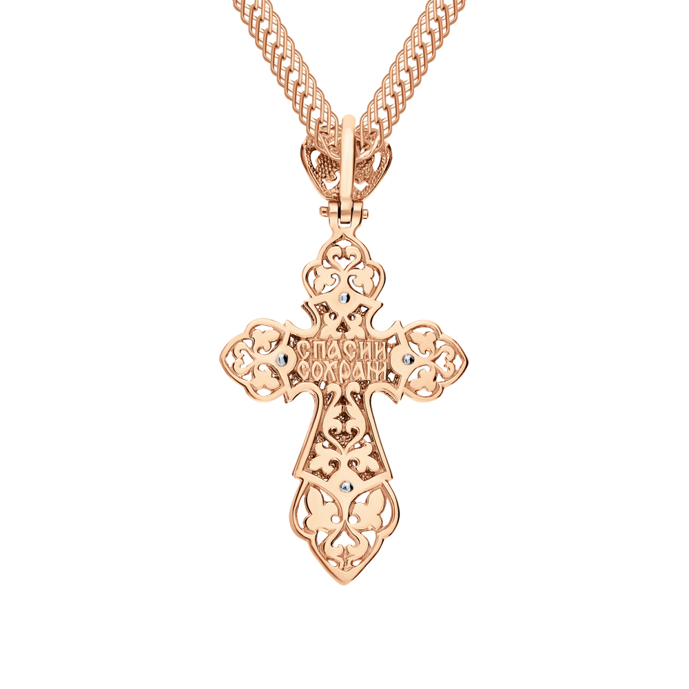 Золотой крест-подвеска МОСКОВСКИЙ ЦЕПЕВЯЗАЛЬНЫЙ ЗАВОД п327-04*: розовое ...