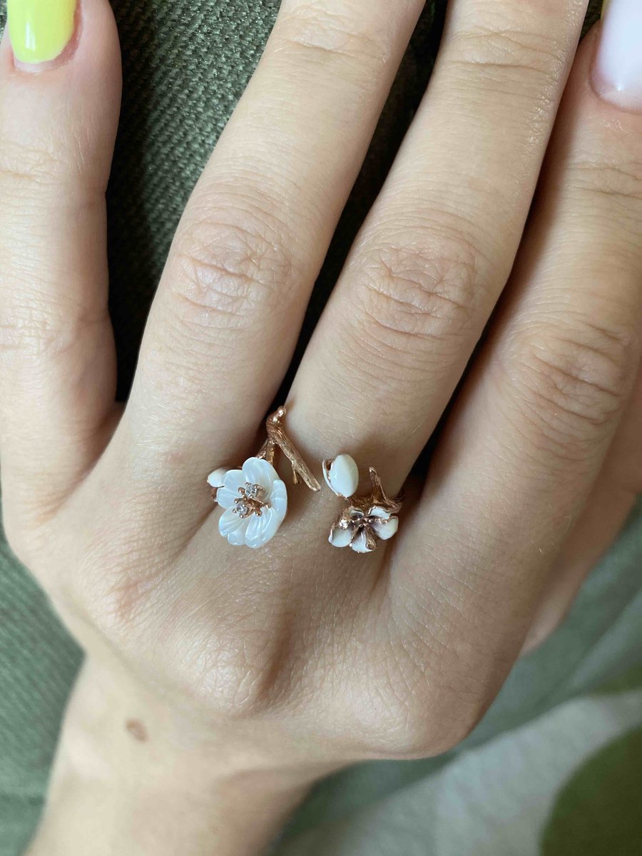 Серебряное кольцо с эмалью, перламутром и фианитами SUNLIGHT: розовое ...