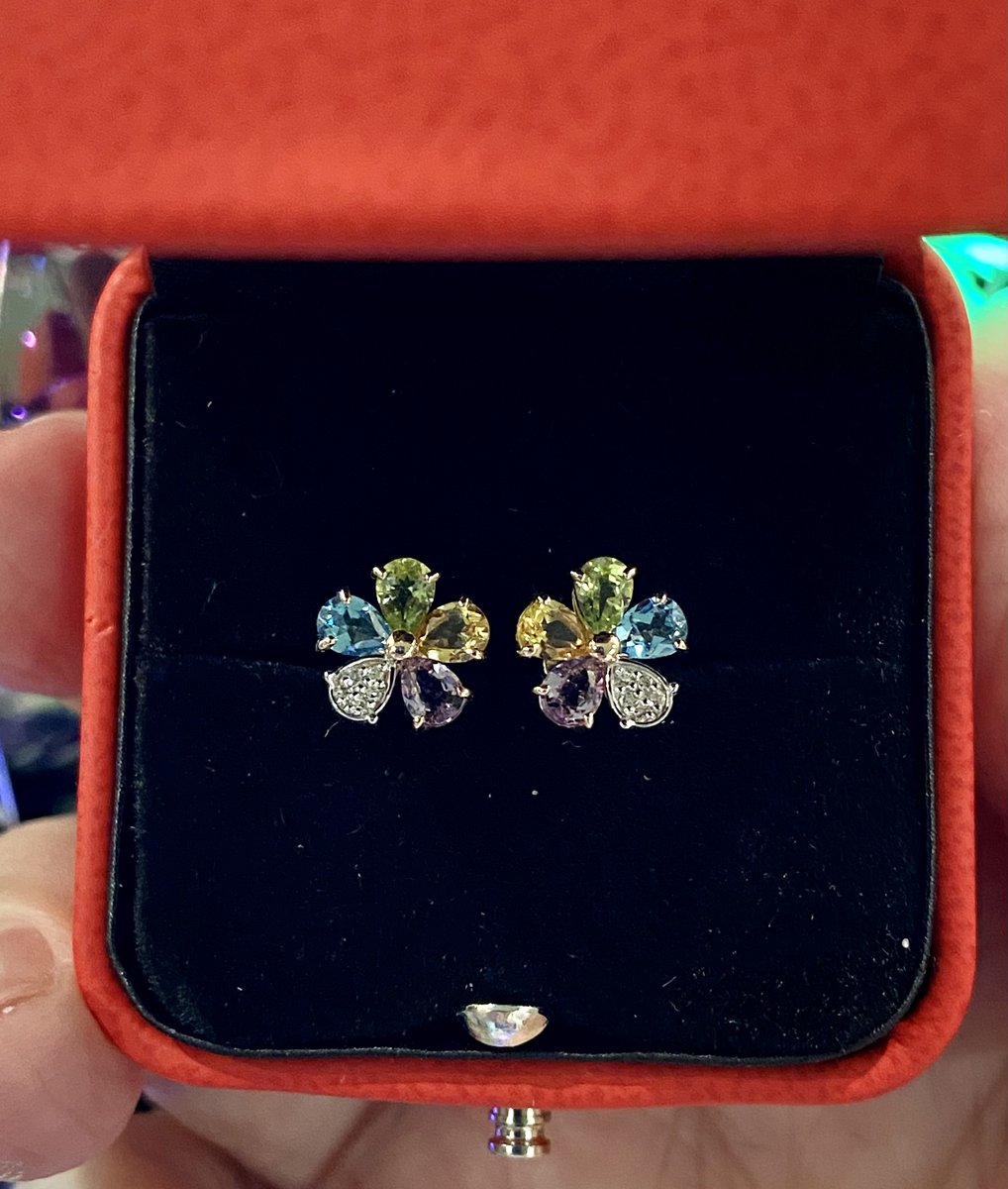 Золотые серьги с цитринами, топазами, аметистом, хризолитом и ...